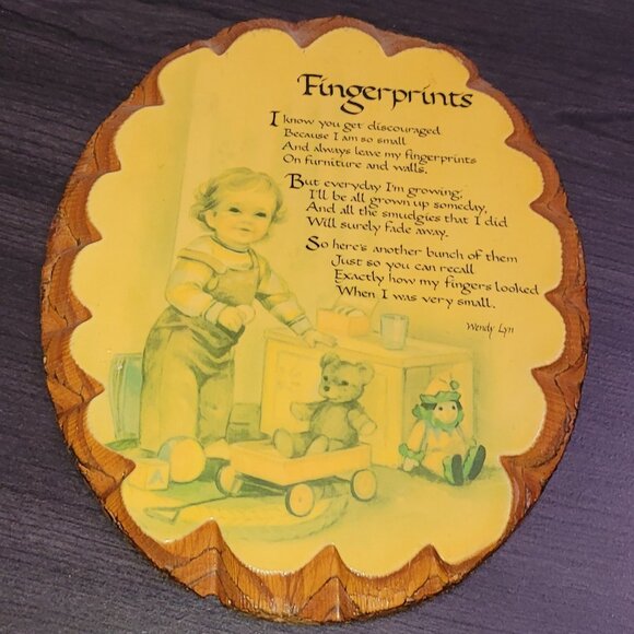 Other | Vintage Fingerprints Baby Nursery Poem By Wendy Lyn Wood Oval ...